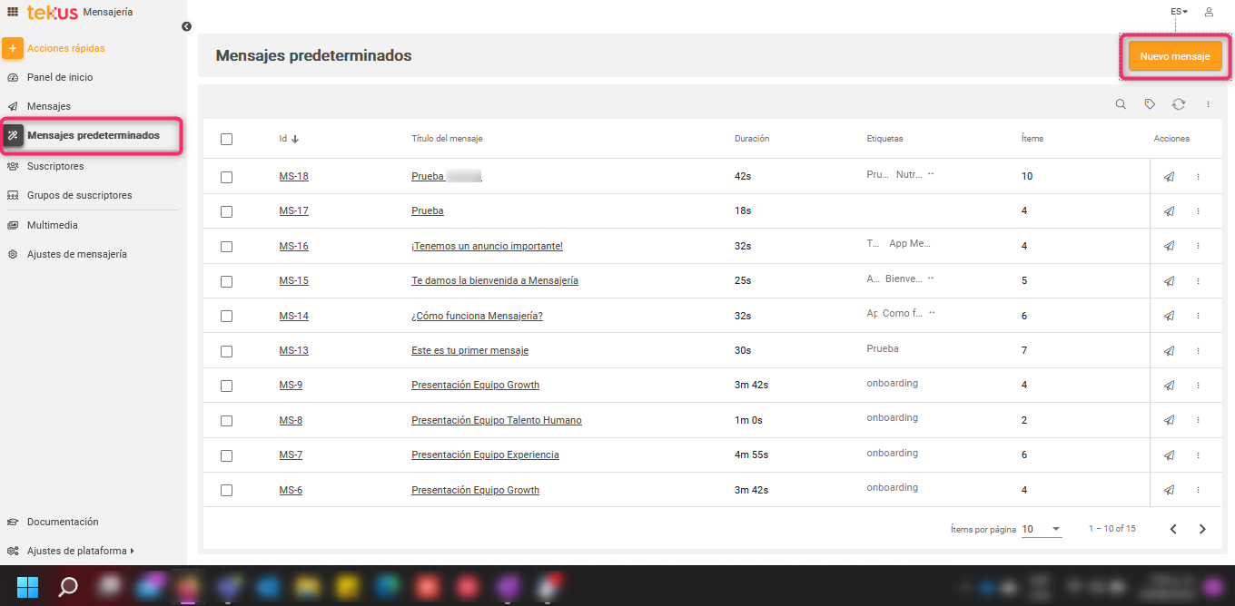 Mensajes Predeterminados